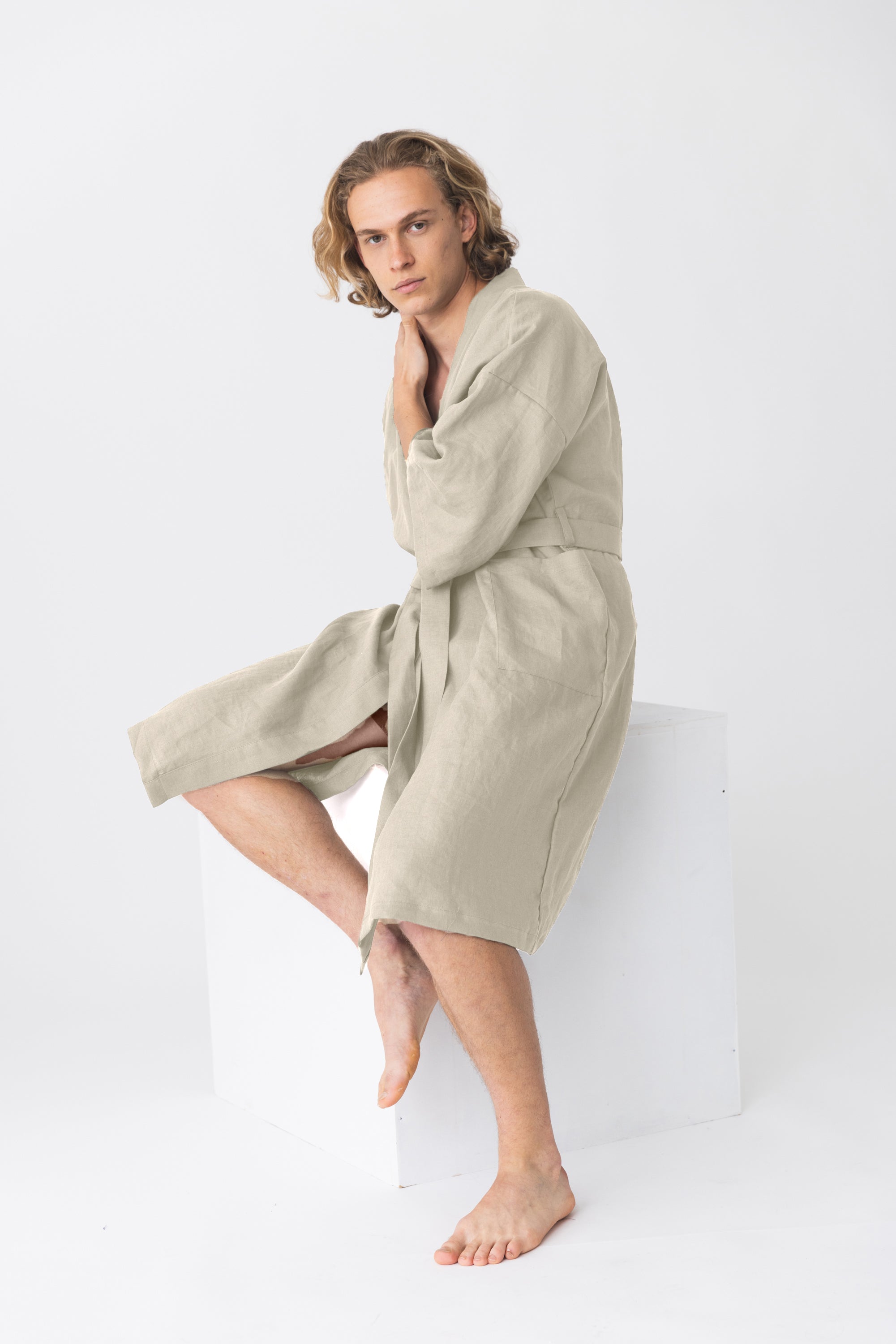 Linen kimono robe beige | Linenshed