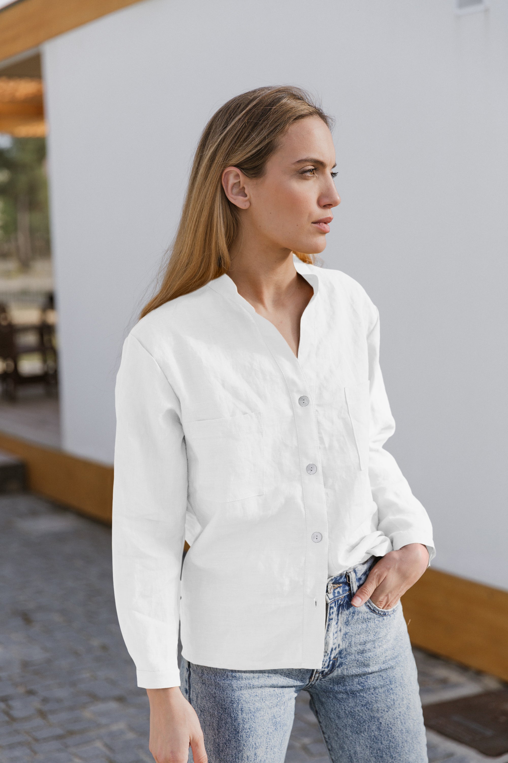 Long-sleeved linen blouse white | Linenshed