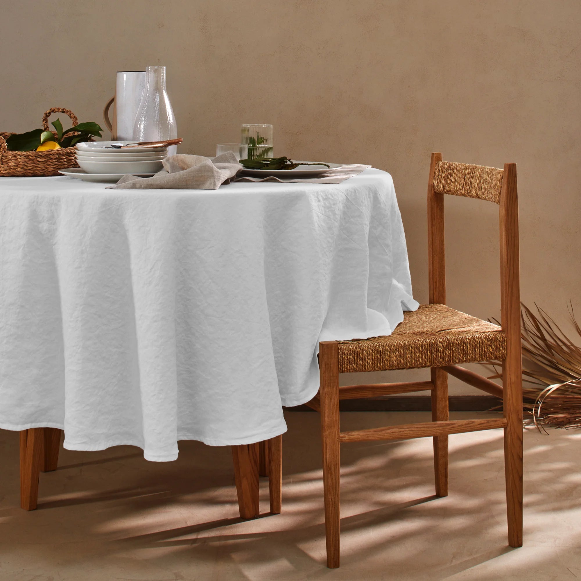 Round light grey linen tablecloth | Linenshed