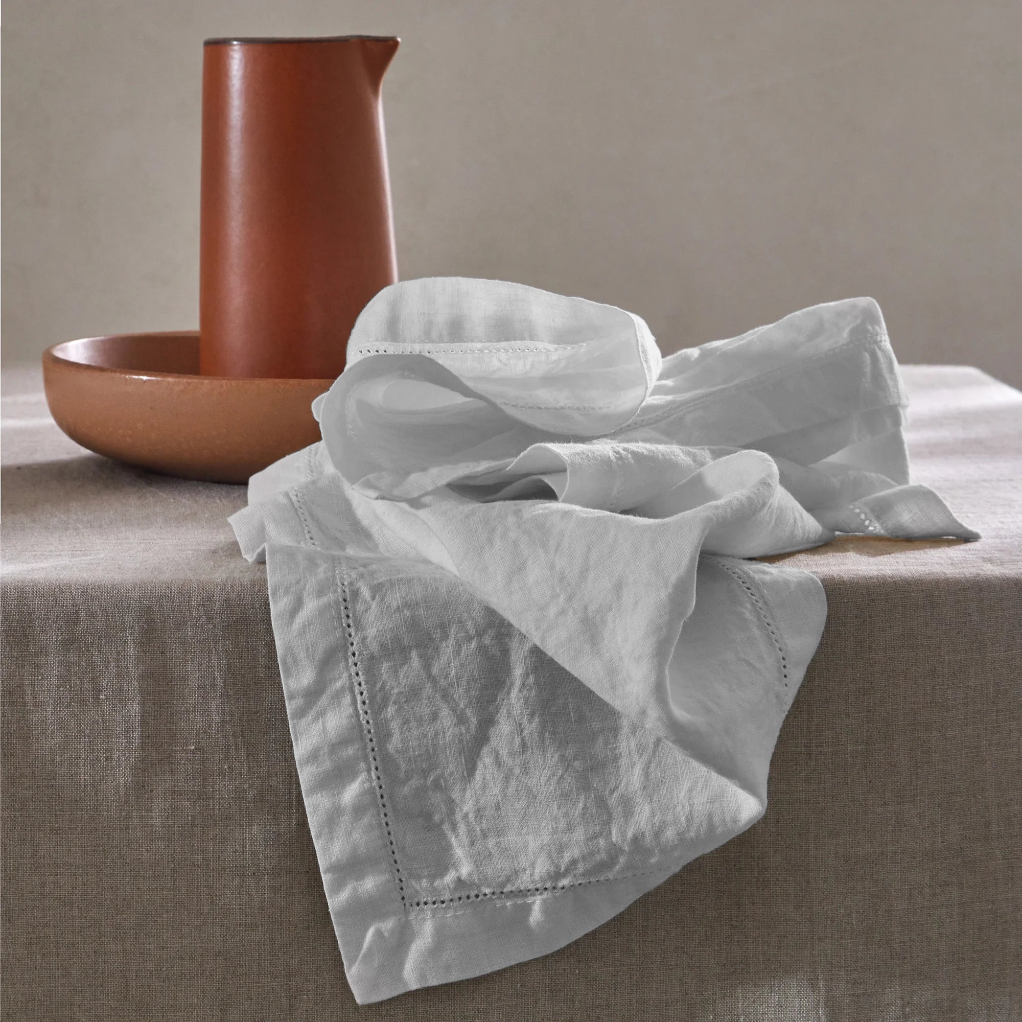 Hemstitched light grey linen napkins | Linenshed