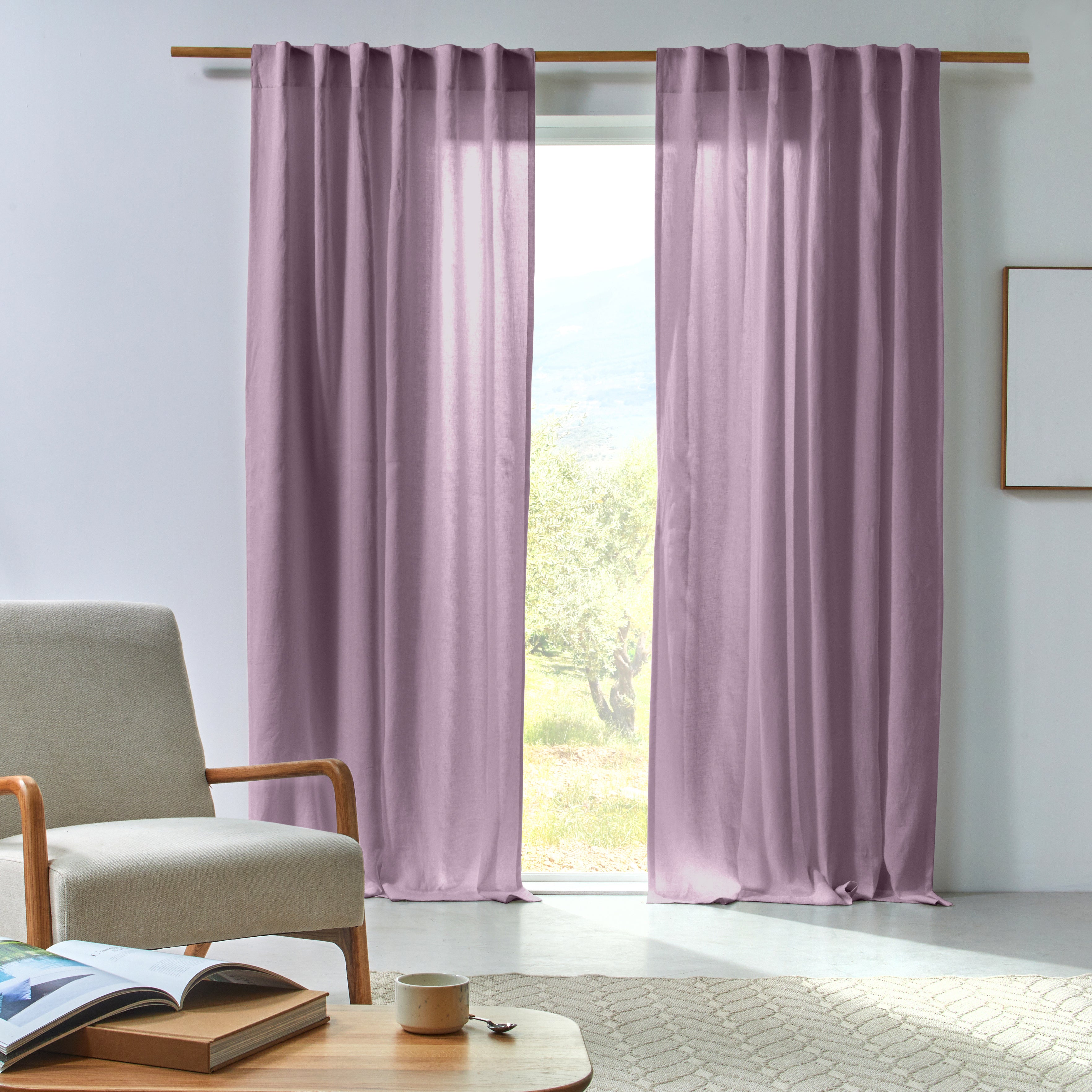 Crumpled linen curtain panel lilac | Linenshed