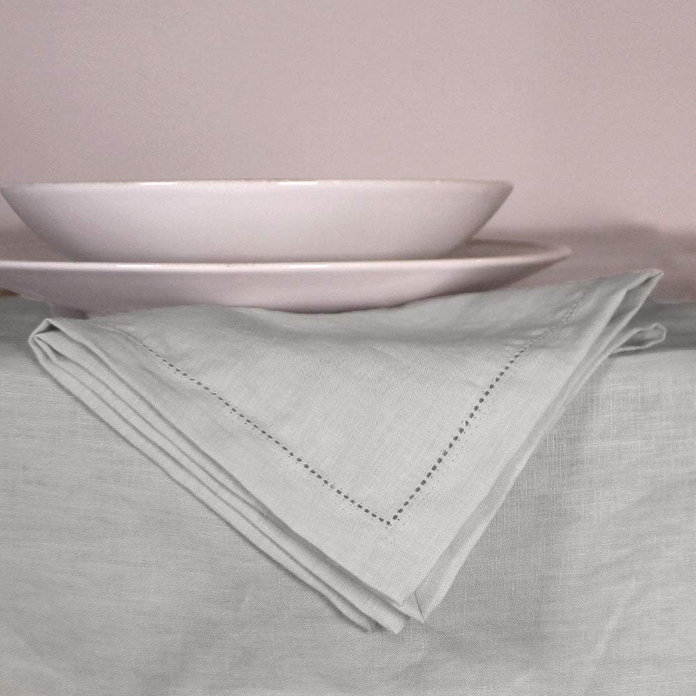 Hemstitched light grey linen napkins | Linenshed