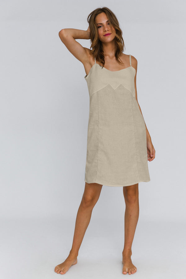 Thin straps linen nightie beige | Linenshed