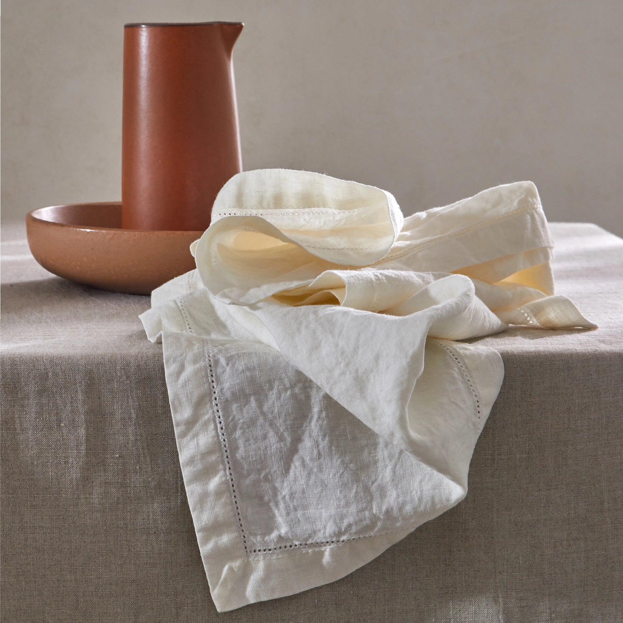 Hemstitched ivory linen napkins | Linenshed