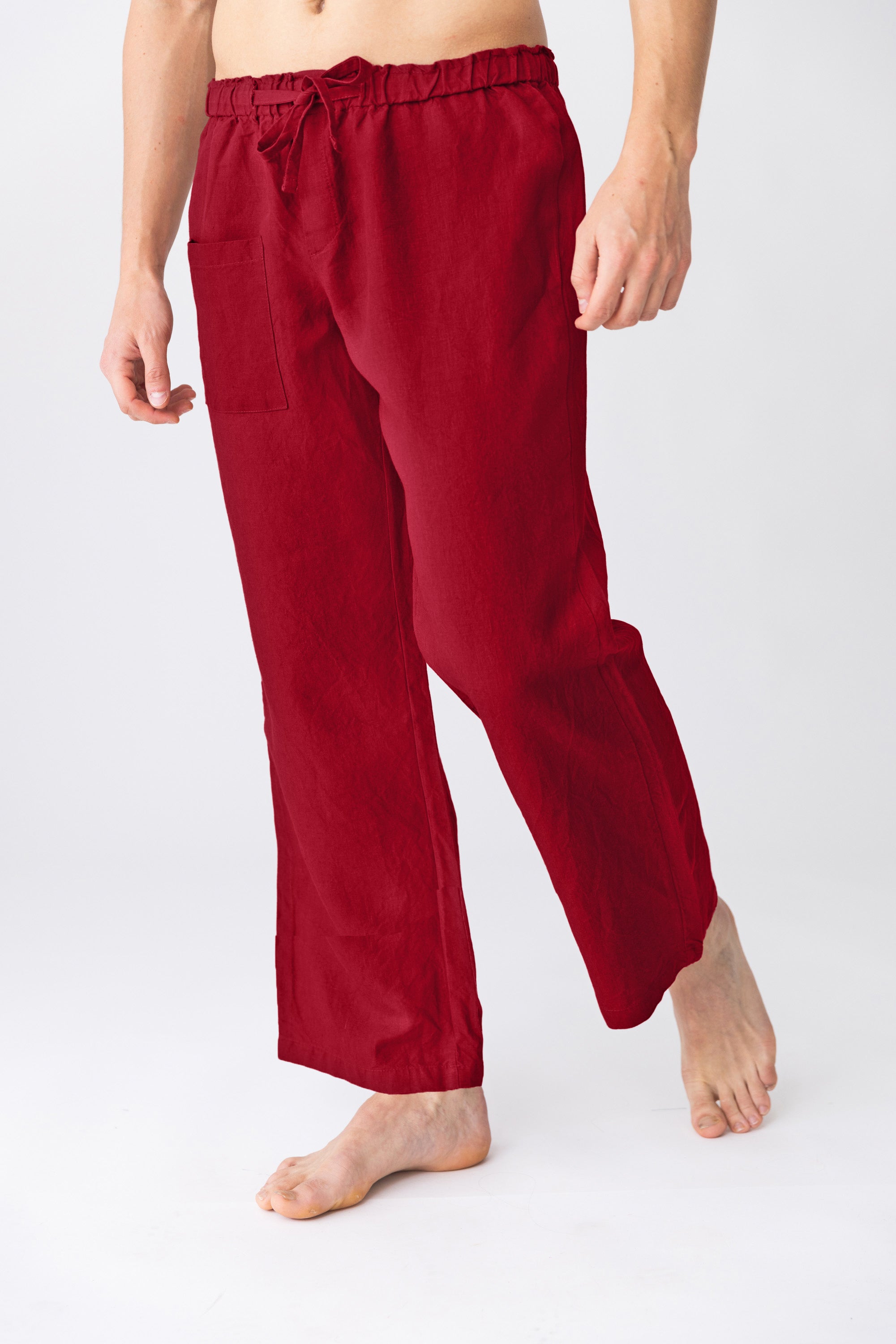 Men's linen pajama pants burgundy | Linenshed