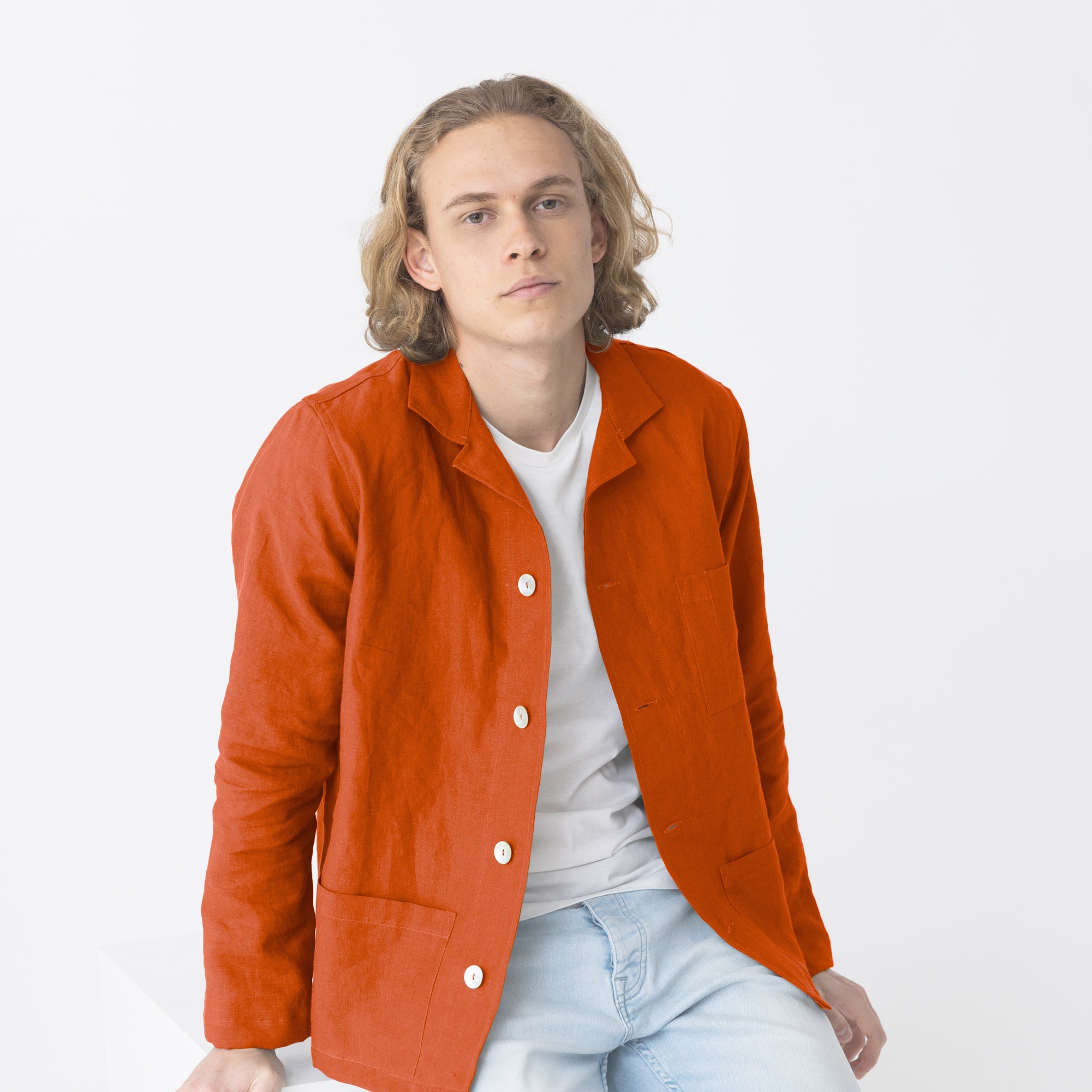 Linen casual jacket coral | Linenshed