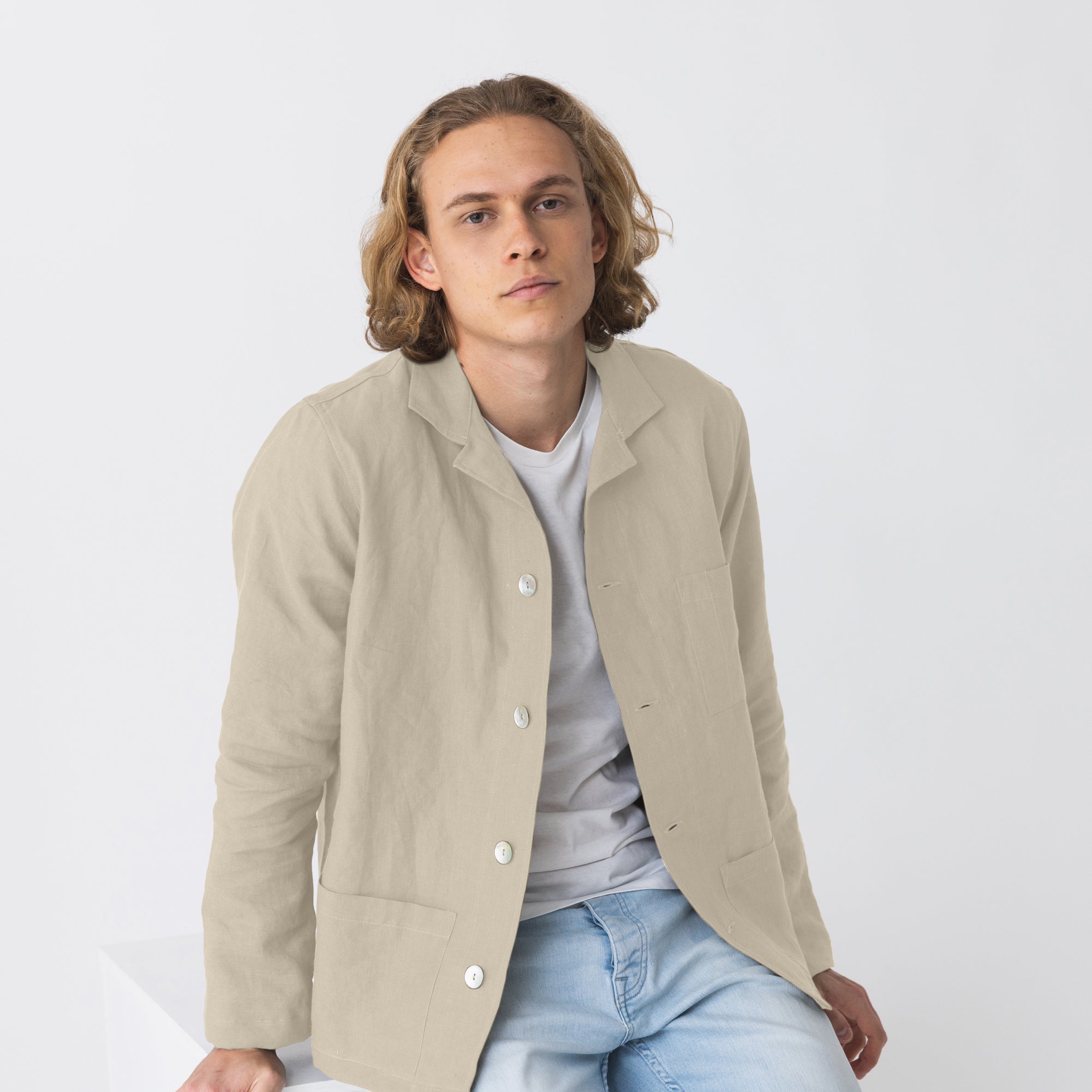 Linen casual jacket beige | Linenshed