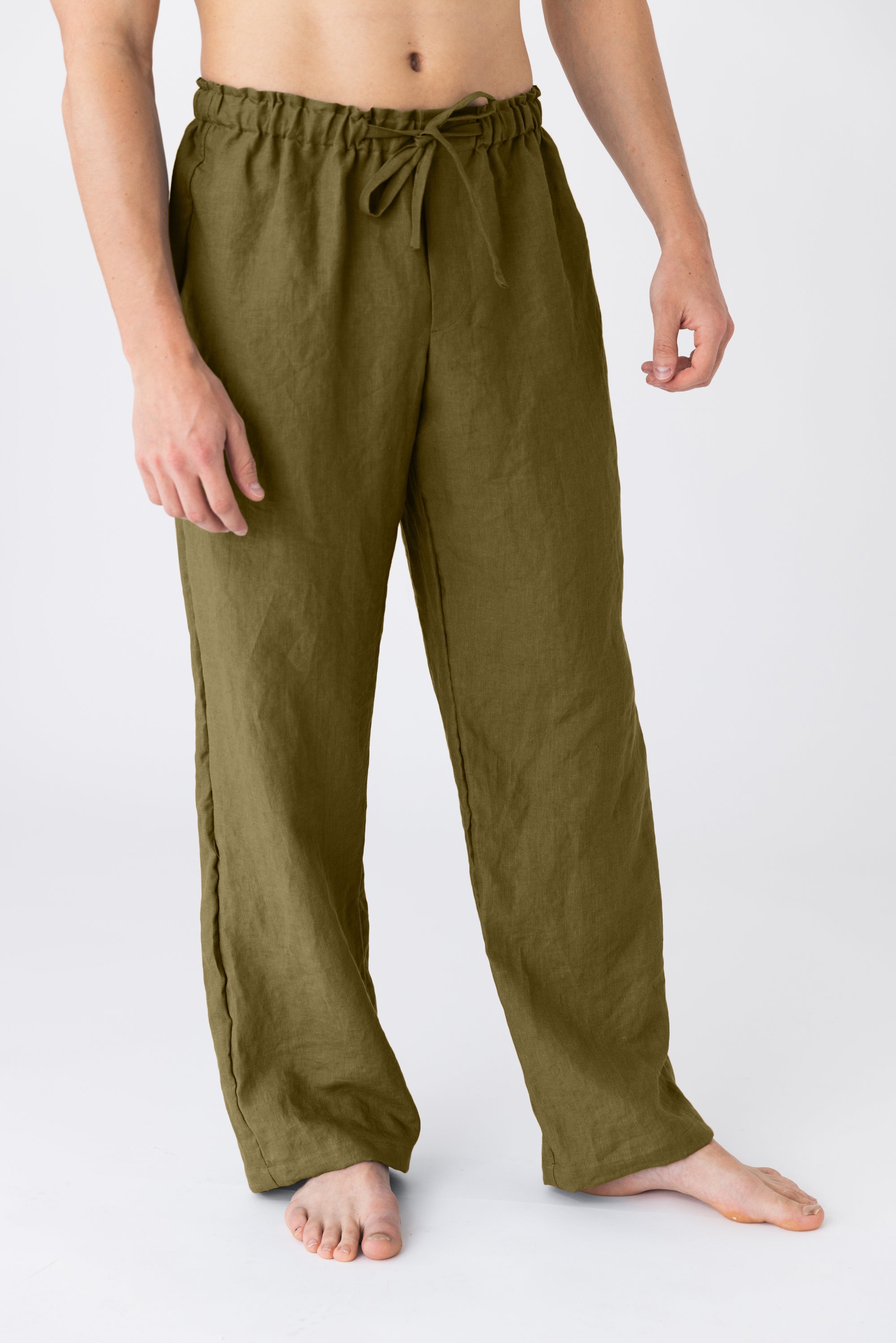 Linen pajama pants for men green olive | Linenshed