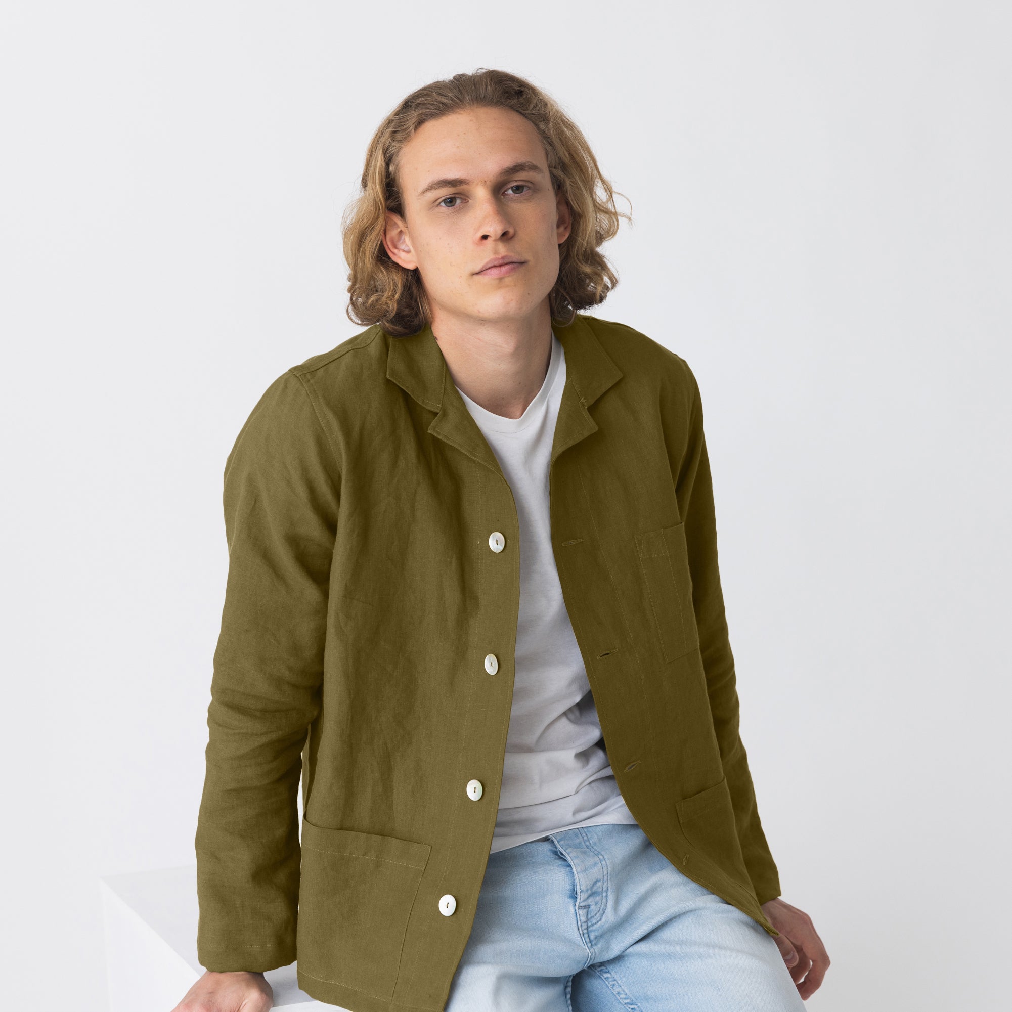 Linen casual jacket green olive | Linenshed